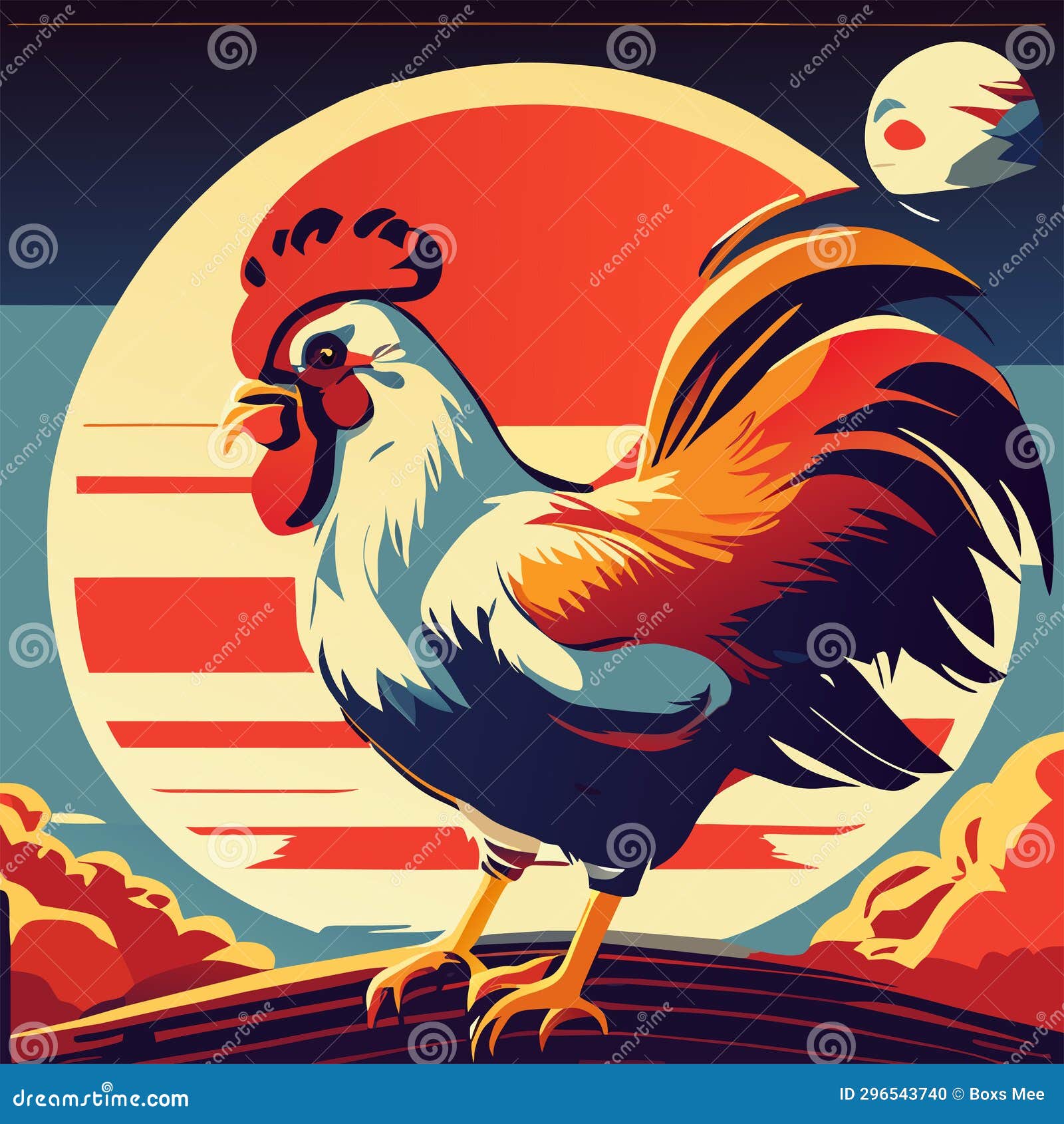 Rooster on the Background of the Sun. Vector Illustration in Retro ...