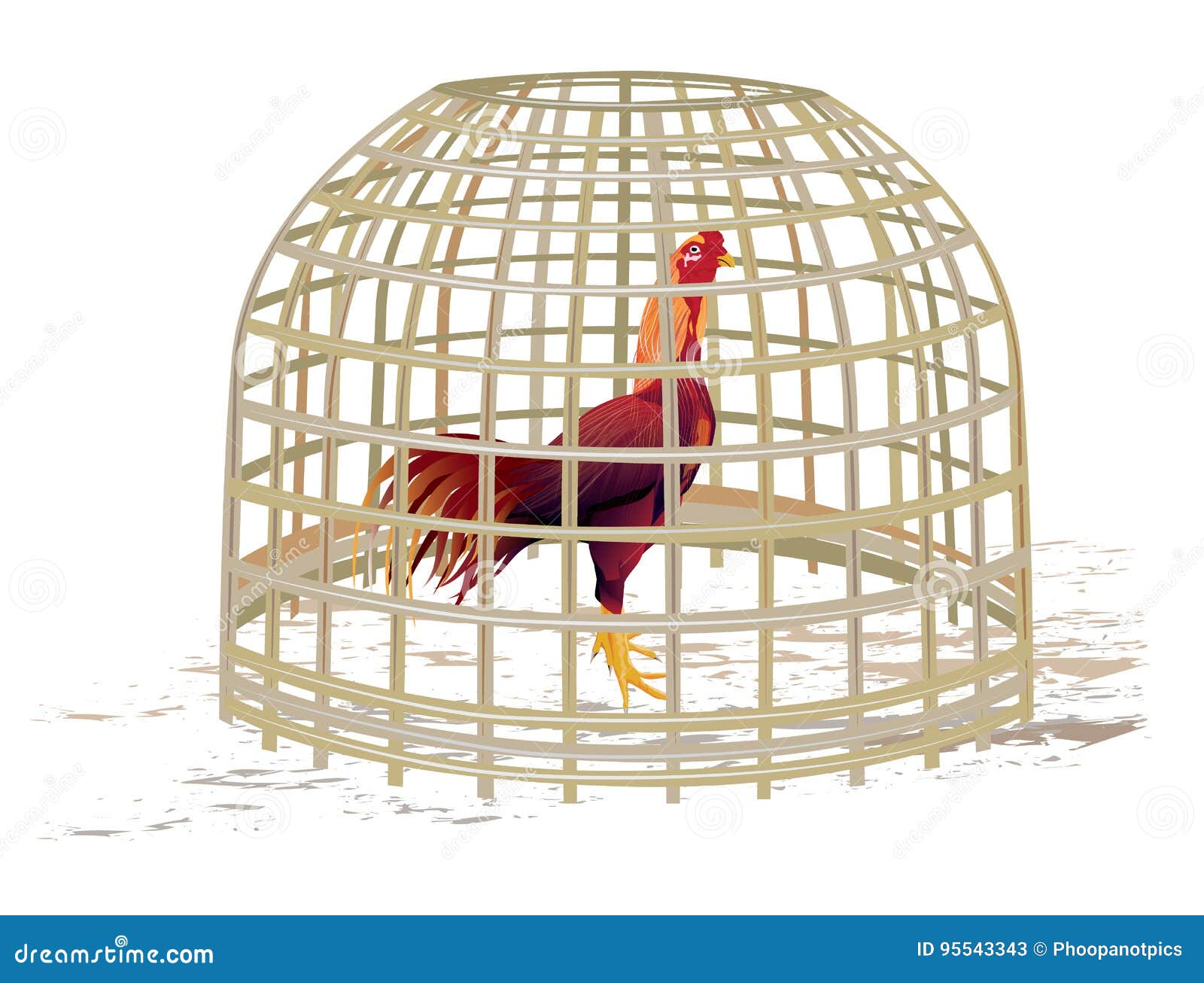 Rooster in cage stock vector. Illustration of cage, bamboo - 95543343