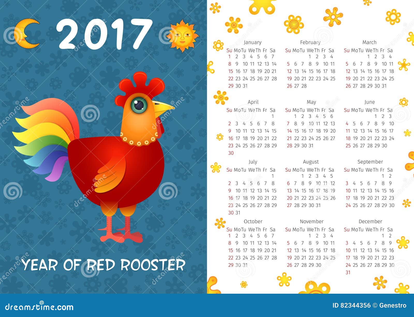 Rooster calendar Template stock illustration. Illustration of diary ...