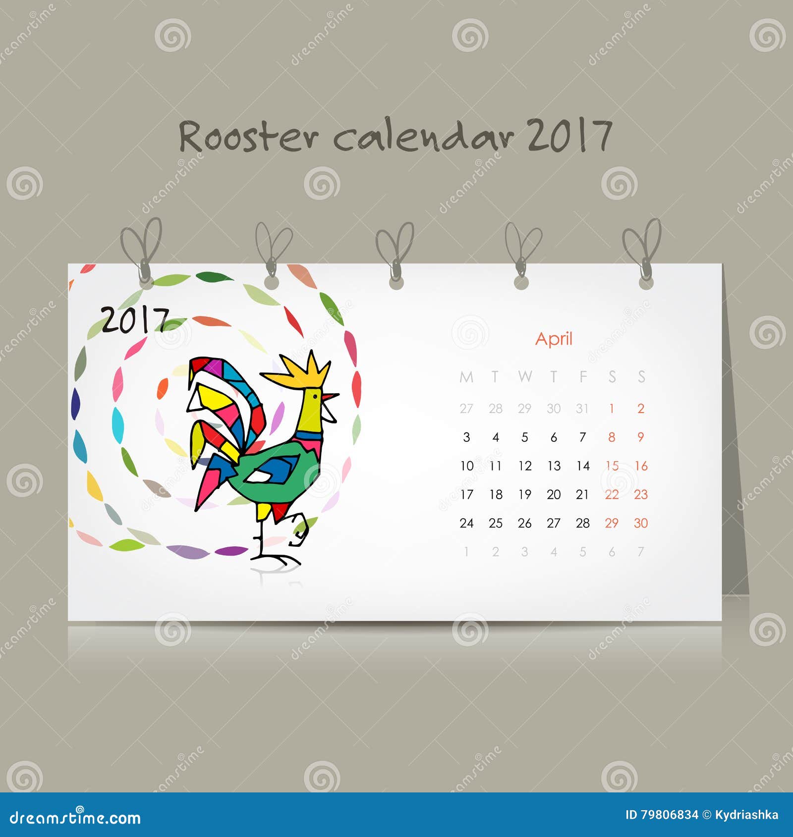 Rooster Calendar 2017 for Your Design Stock Vector - Illustration of ...
