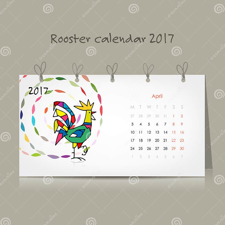 Rooster Calendar 2017 for Your Design Stock Vector - Illustration of ...