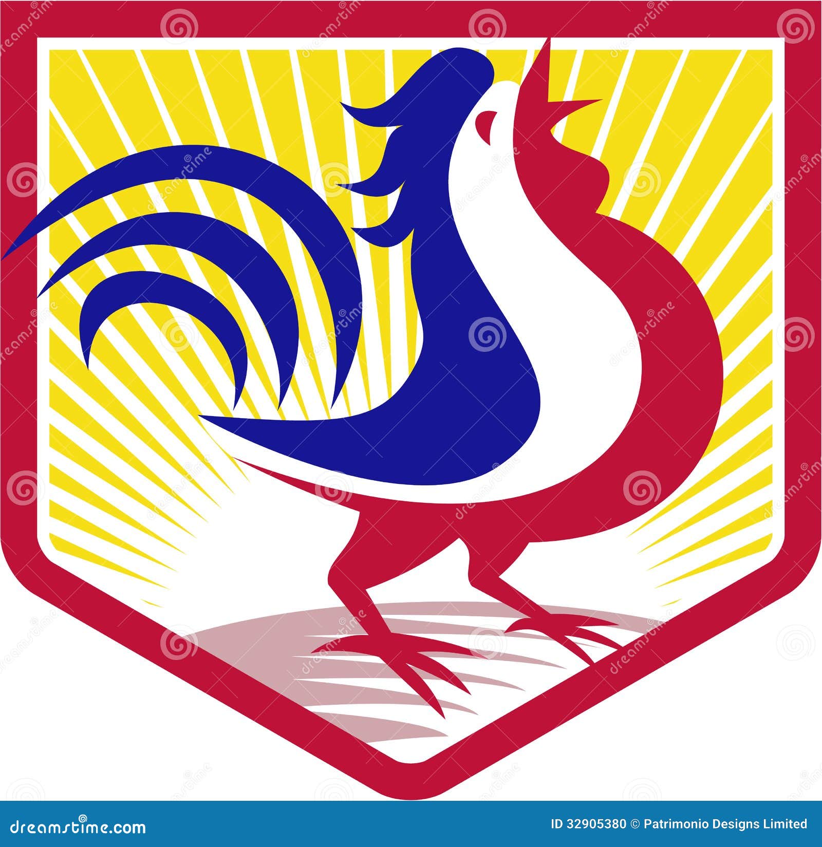 Rooster Cockerel Crowing Crest Stock Vector - Illustration of sunburst ...
