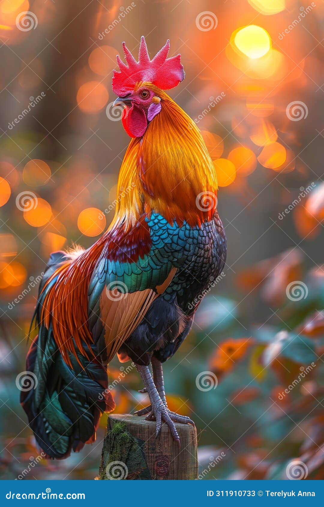 Rooster Crowing in the Morning with Sunrays Stock Image - Image of ...