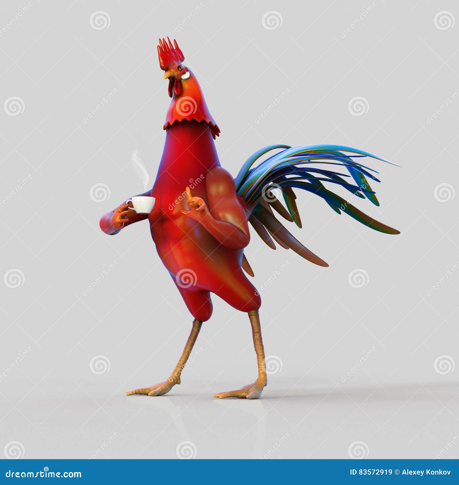Rooster with Cup of Coffee 3D Illustration Stock Illustration ...