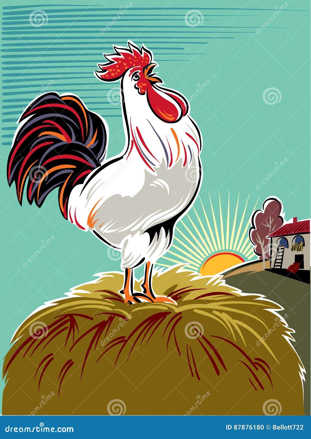 Rooster at Dawn from the Alarm Singing. Stock Illustration ...