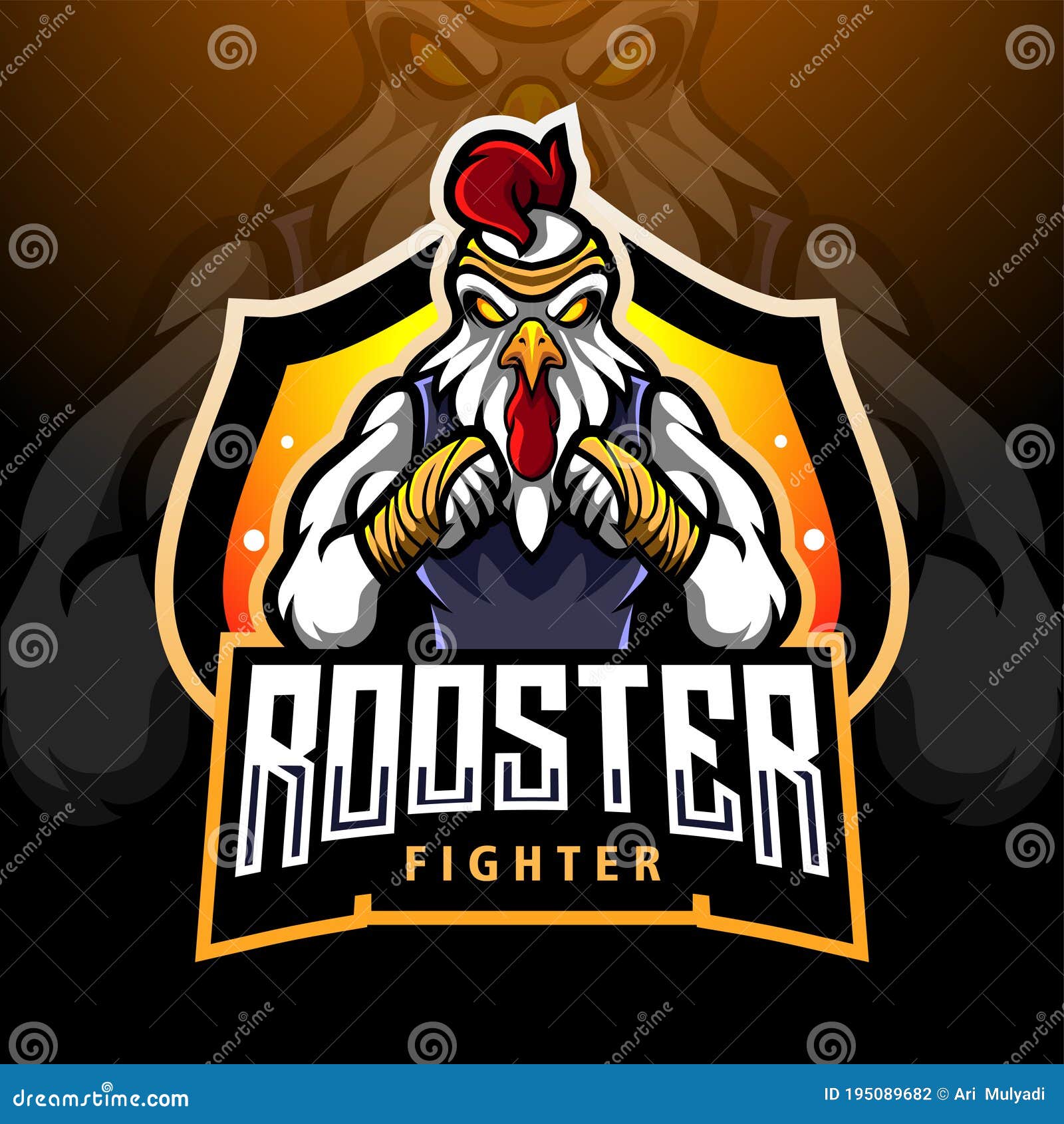 Rooster Fighter Esport Mascot Logo Design Stock Vector Illustration
