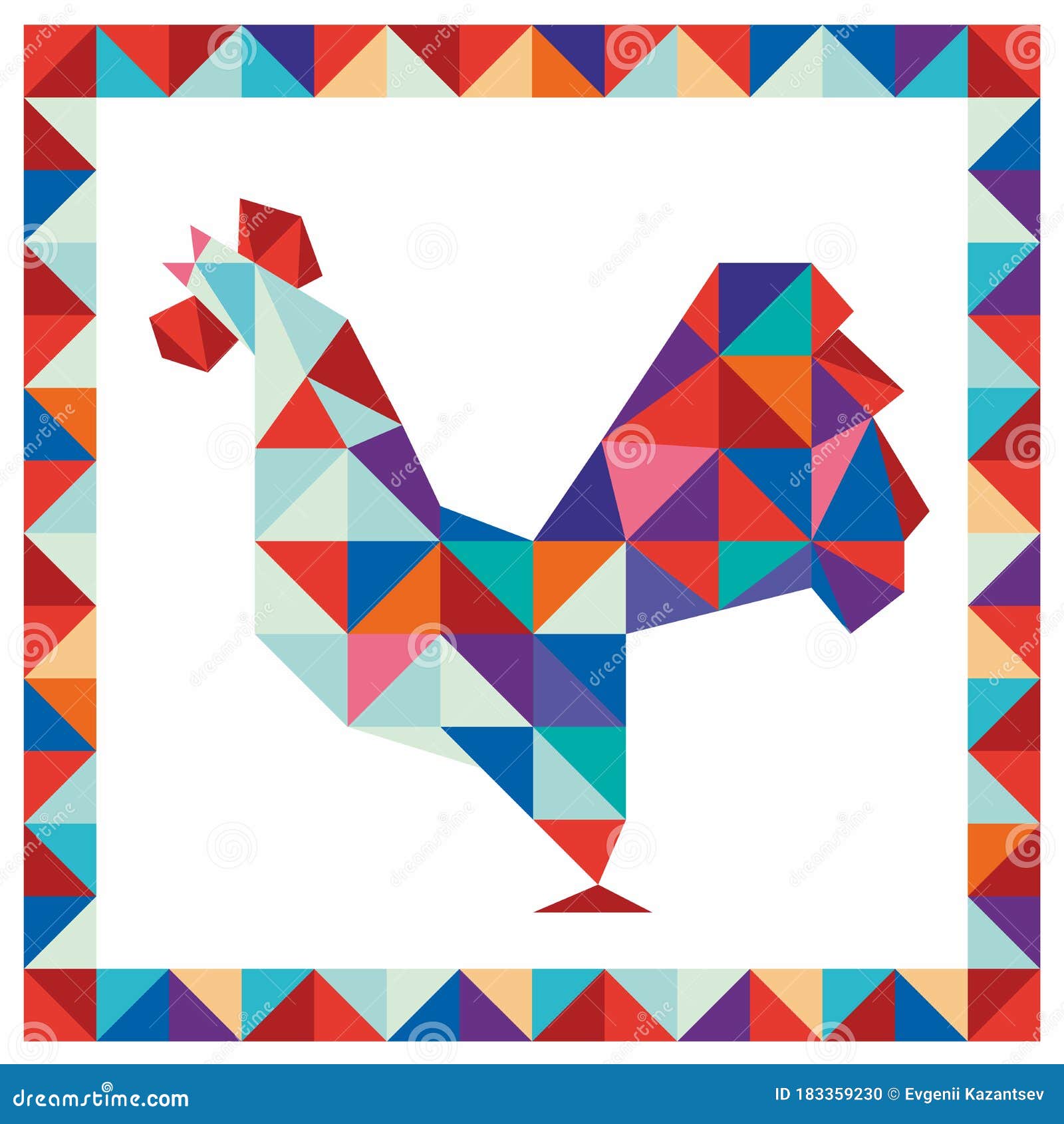 Rooster in a Frame. Folk Style Patchwork Stock Vector - Illustration of ...