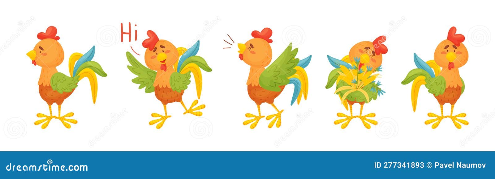 Rooster Funny Character With Bright Feathers Sleeping And Holding ...