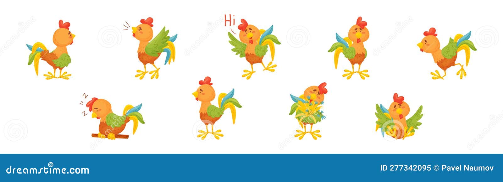 Rooster Funny Character With Bright Feathers Sleeping And Holding ...