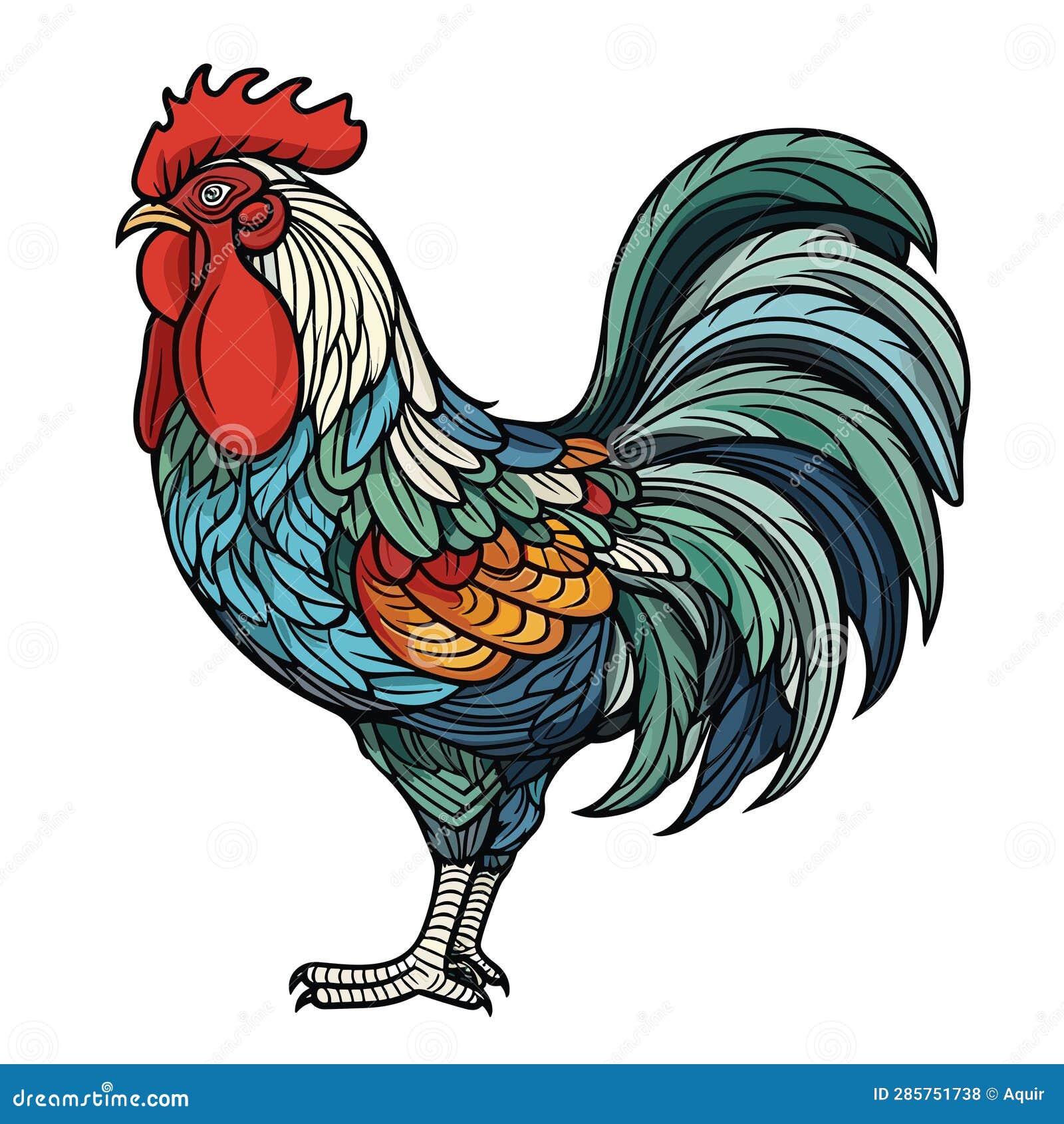 Rooster Hand-drawn Illustration. Rooster. Vector Doodle Style Cartoon ...