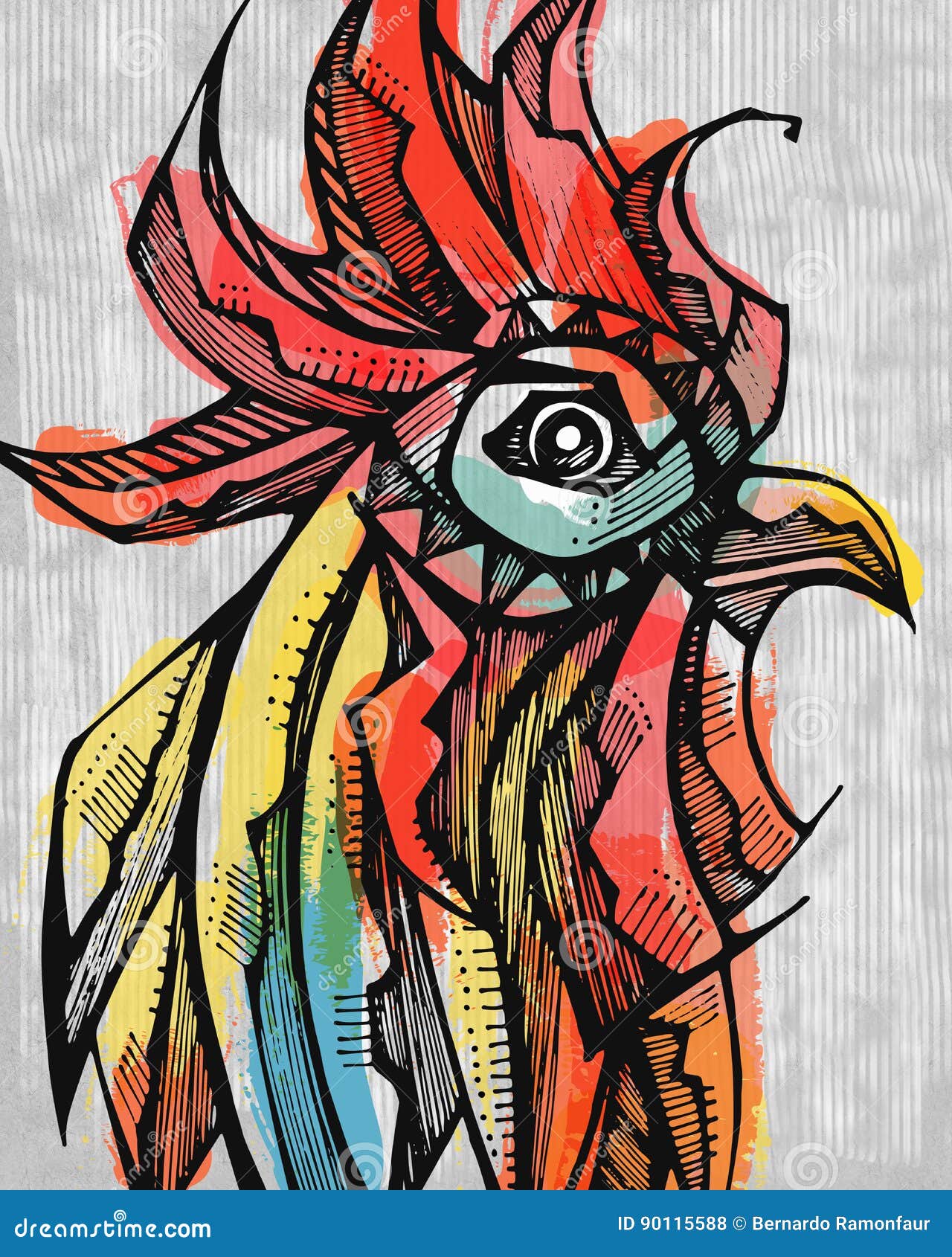 Rooster head ink drawing stock illustration. Illustration of hand ...