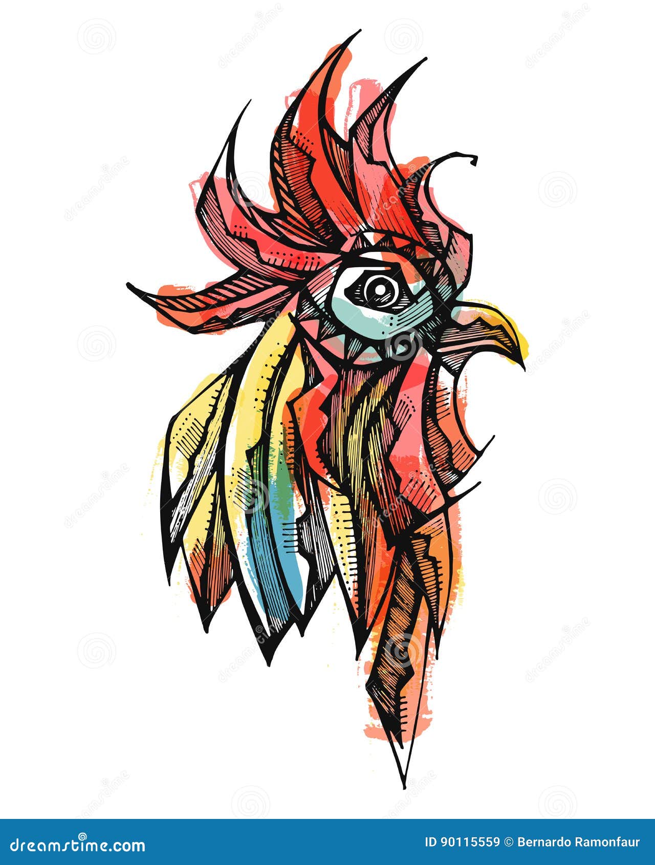 Rooster head ink drawing stock vector. Illustration of rooster - 90115559