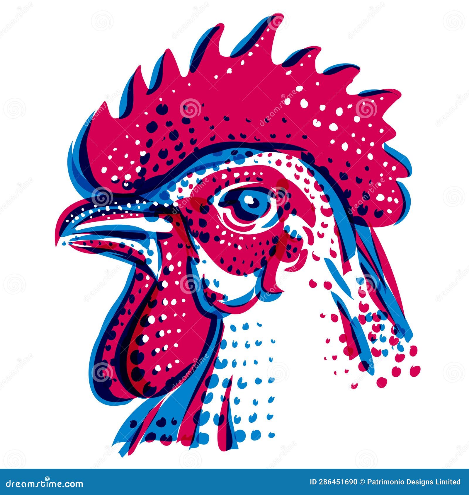 Rooster Head Side Risograph Stock Vector - Illustration of mimeography ...