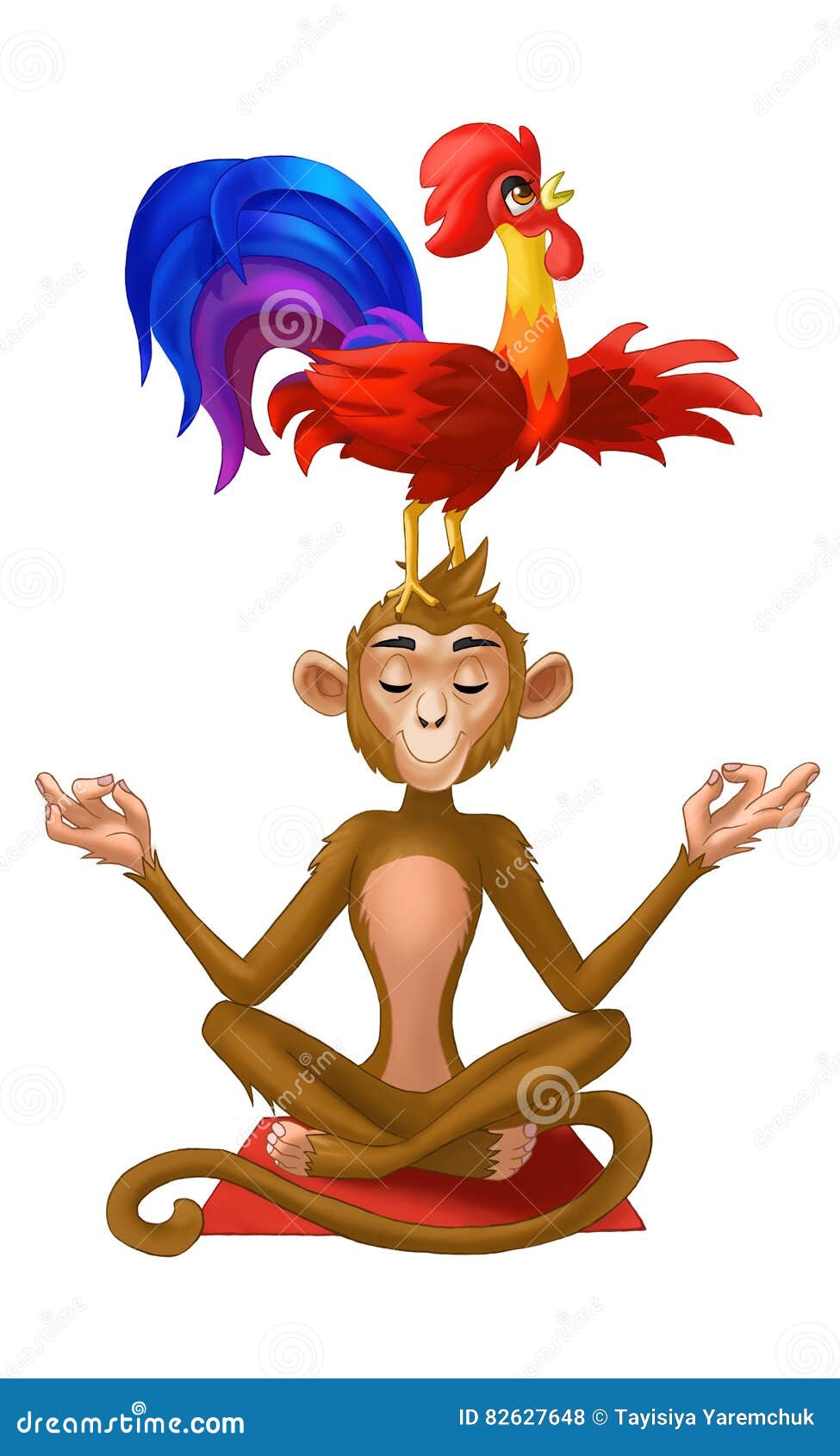 Rooster on a Monkey`s Head. Stock Illustration - Illustration of singer ...