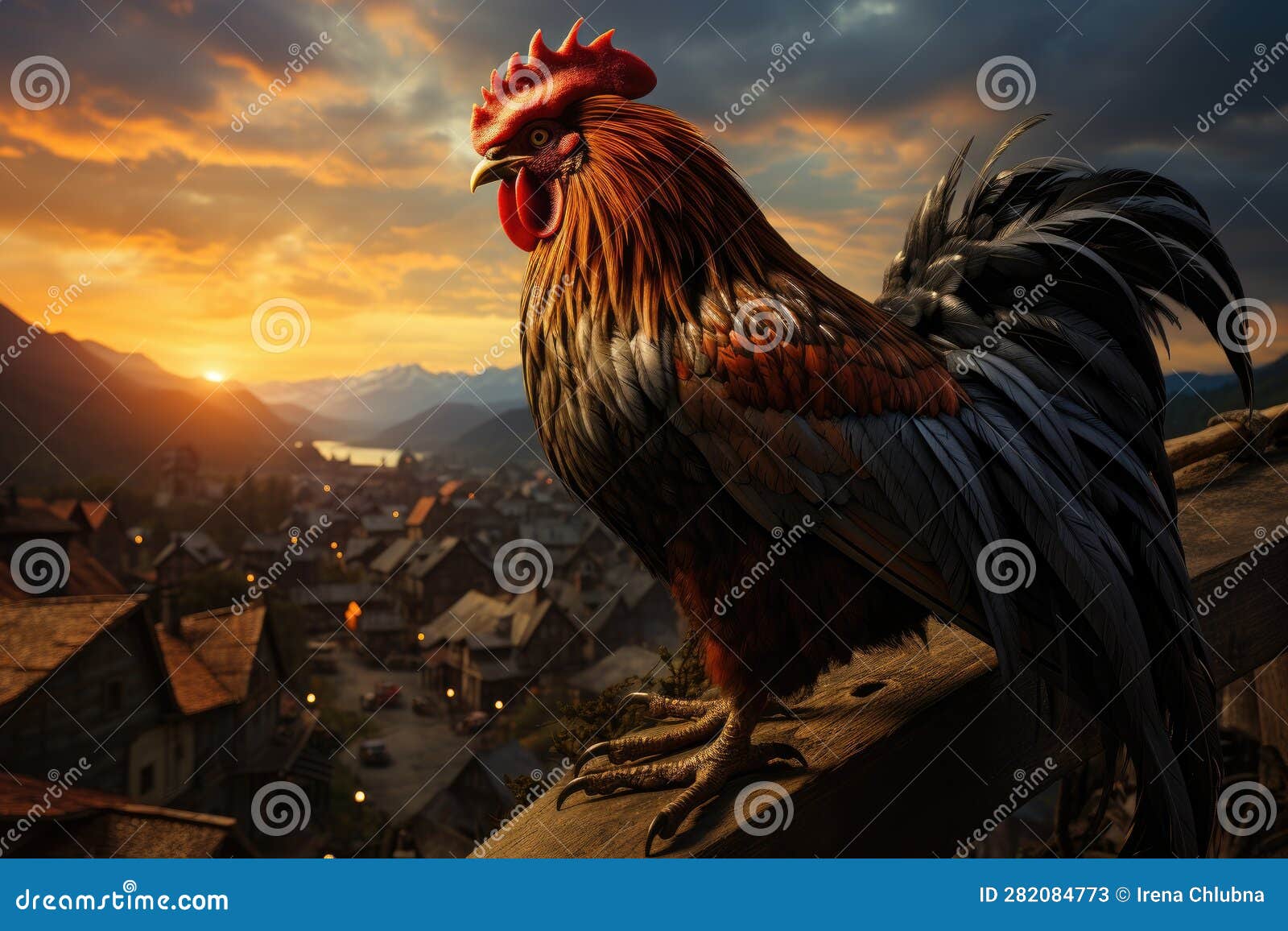 Rooster in Nature Under the Open Sky. Generative AI Stock Illustration ...