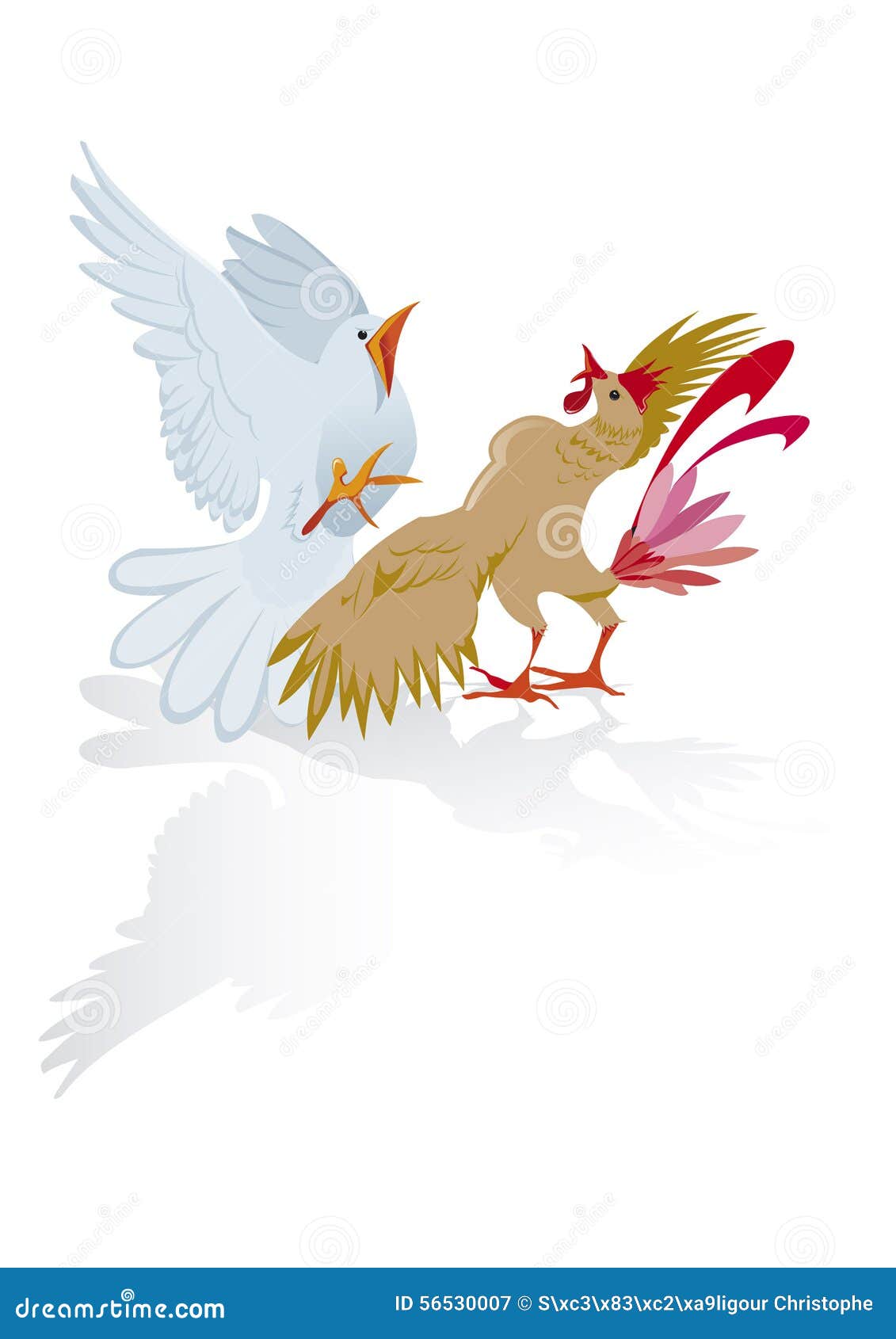 Rooster and pigeon fight stock illustration. Illustration of wing ...
