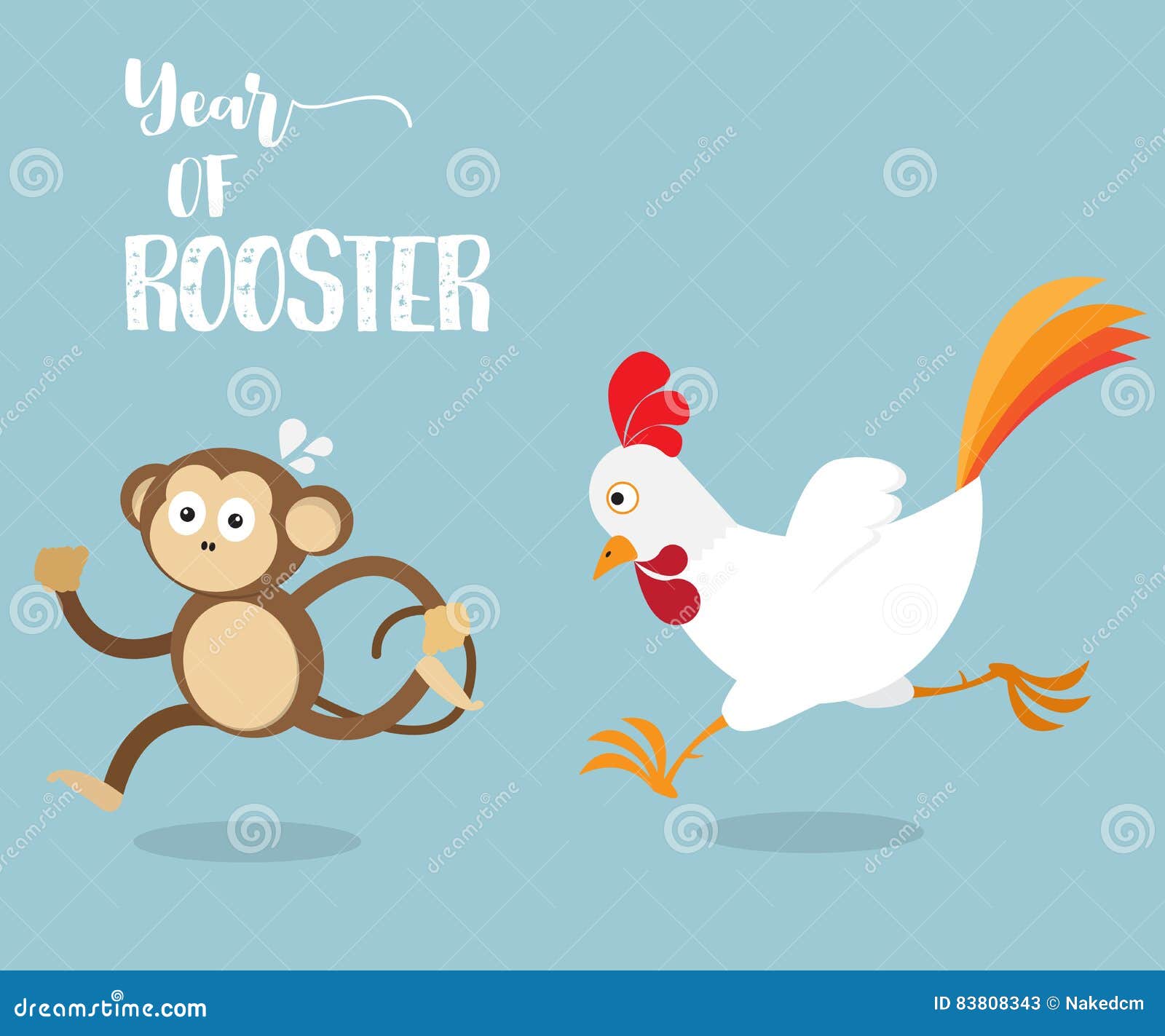 Rooster Running with Monkey Stock Vector - Illustration of symbol ...
