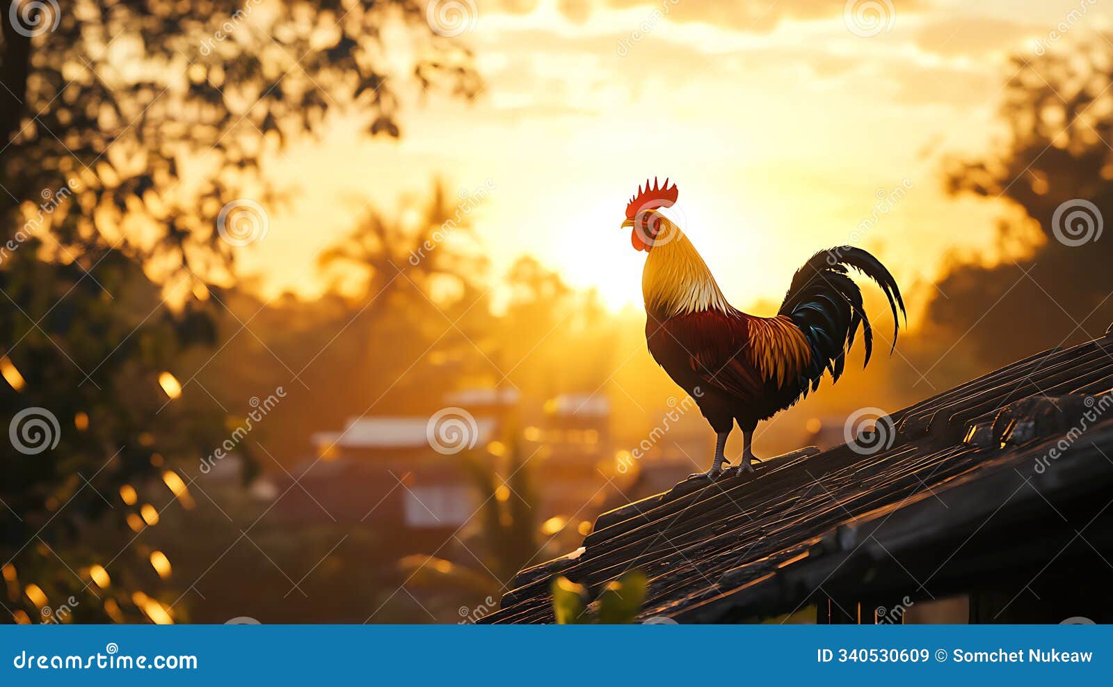 Rooster Silhouette Against a Stunning Sunrise Backdrop Stock ...