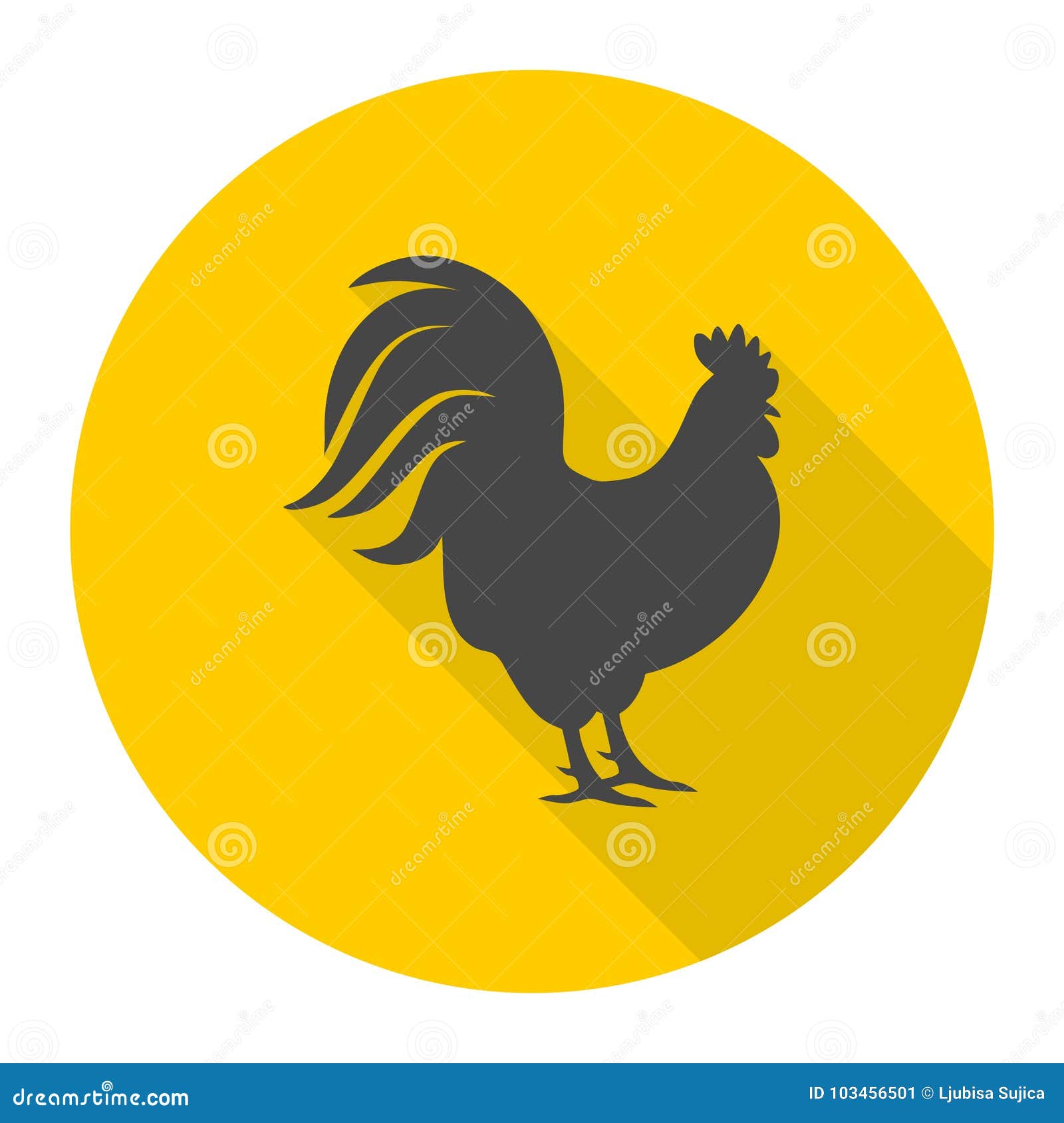 Rooster Silhouette Icon with Long Shadow Stock Vector - Illustration of ...