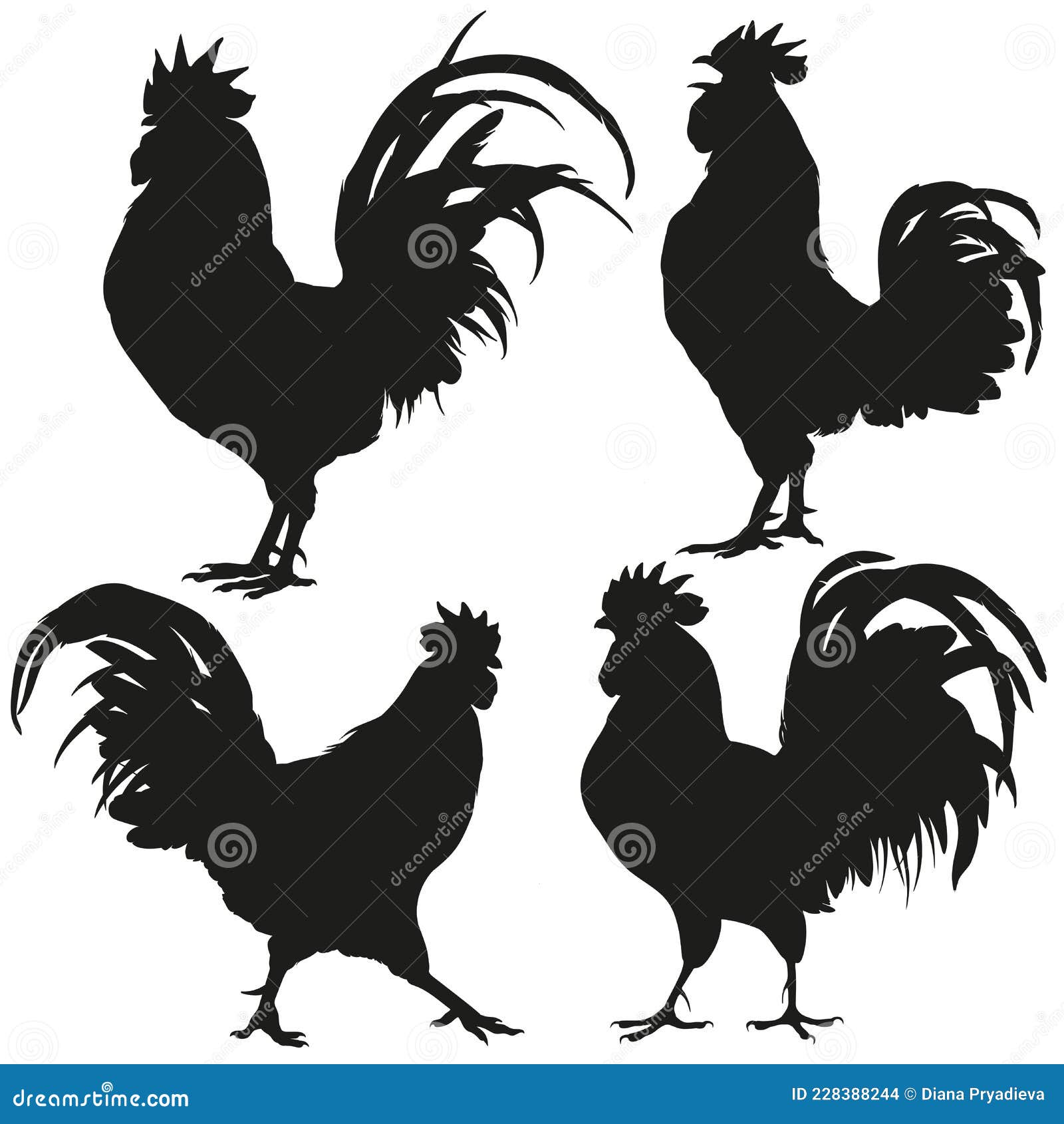 Rooster Silhouettes Set. Vector Illustration Stock Vector ...