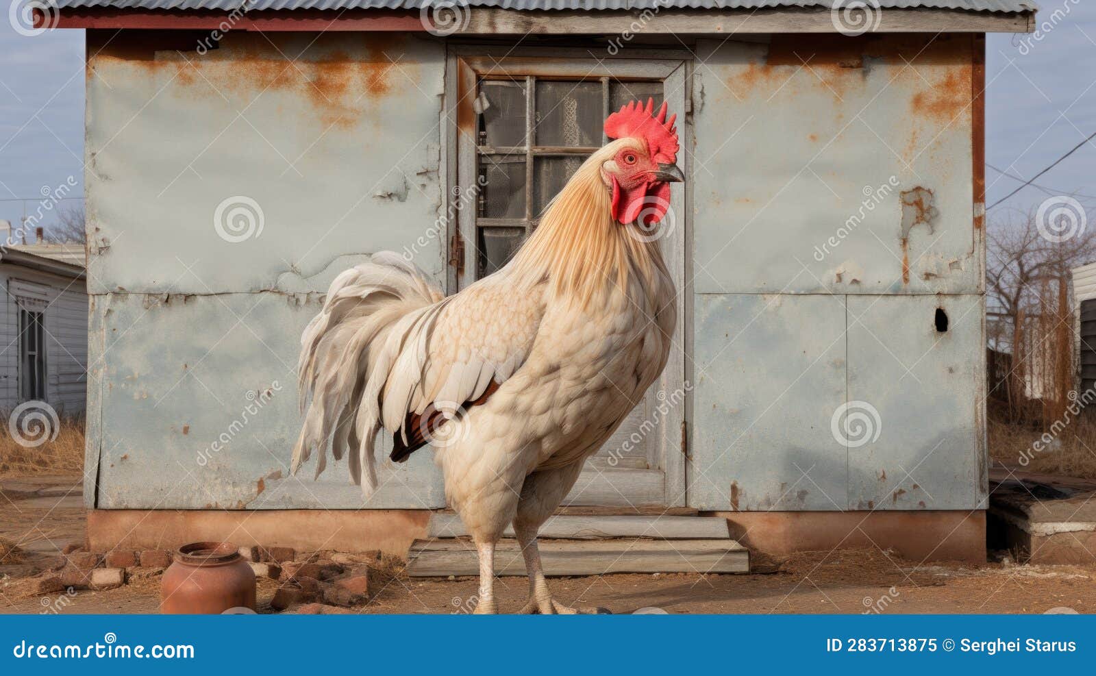 A Rooster Standing in Front of a Building. Generative AI Image. Stock ...