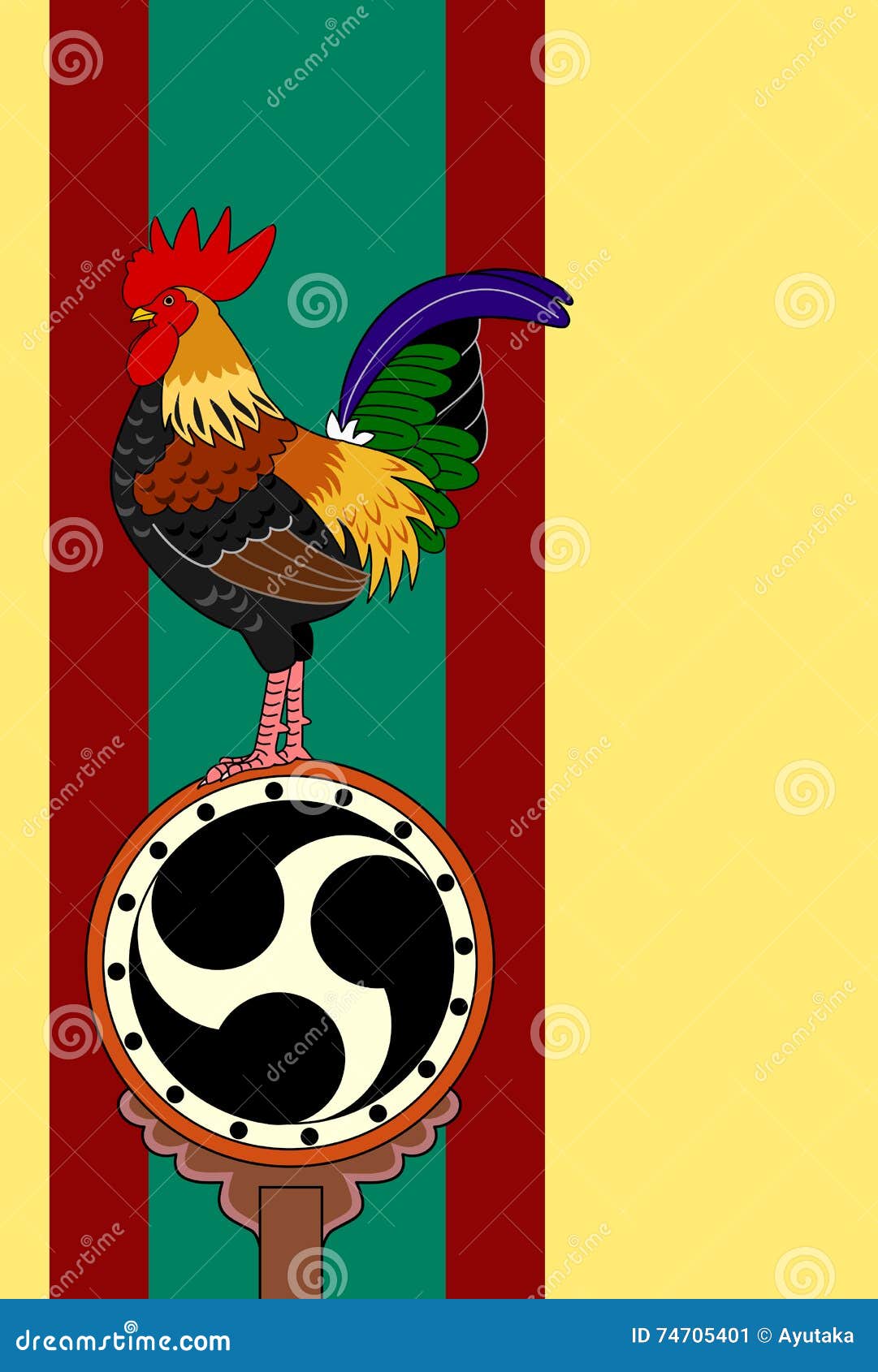 Rooster Standing on Japanese Old Drum Stock Vector - Illustration of ...