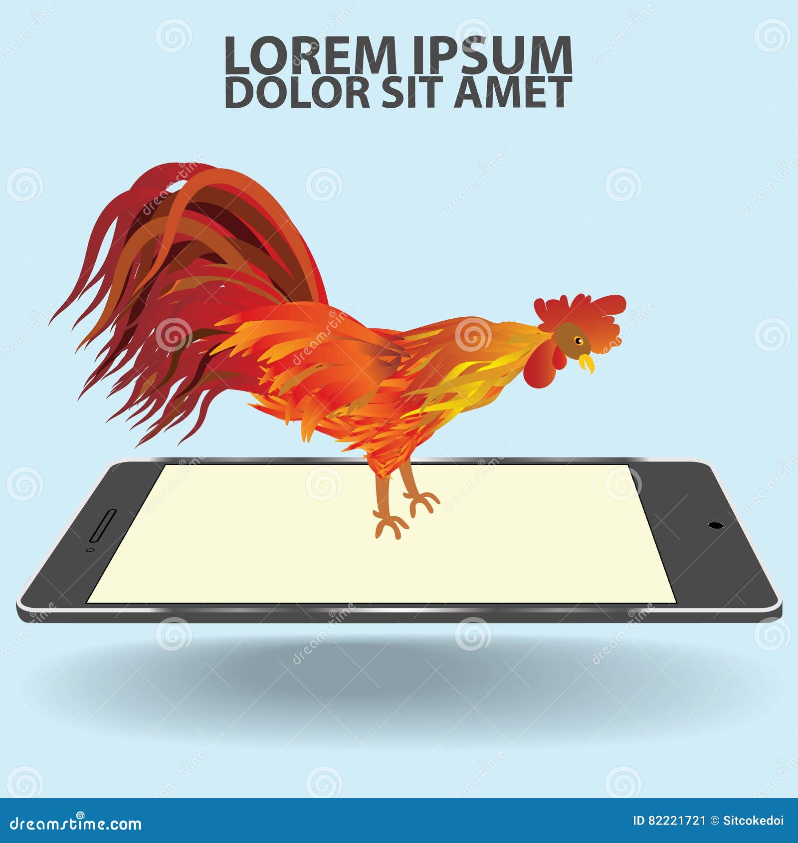 Rooster is Standing on Smart Phones Reflect. Stock Vector ...