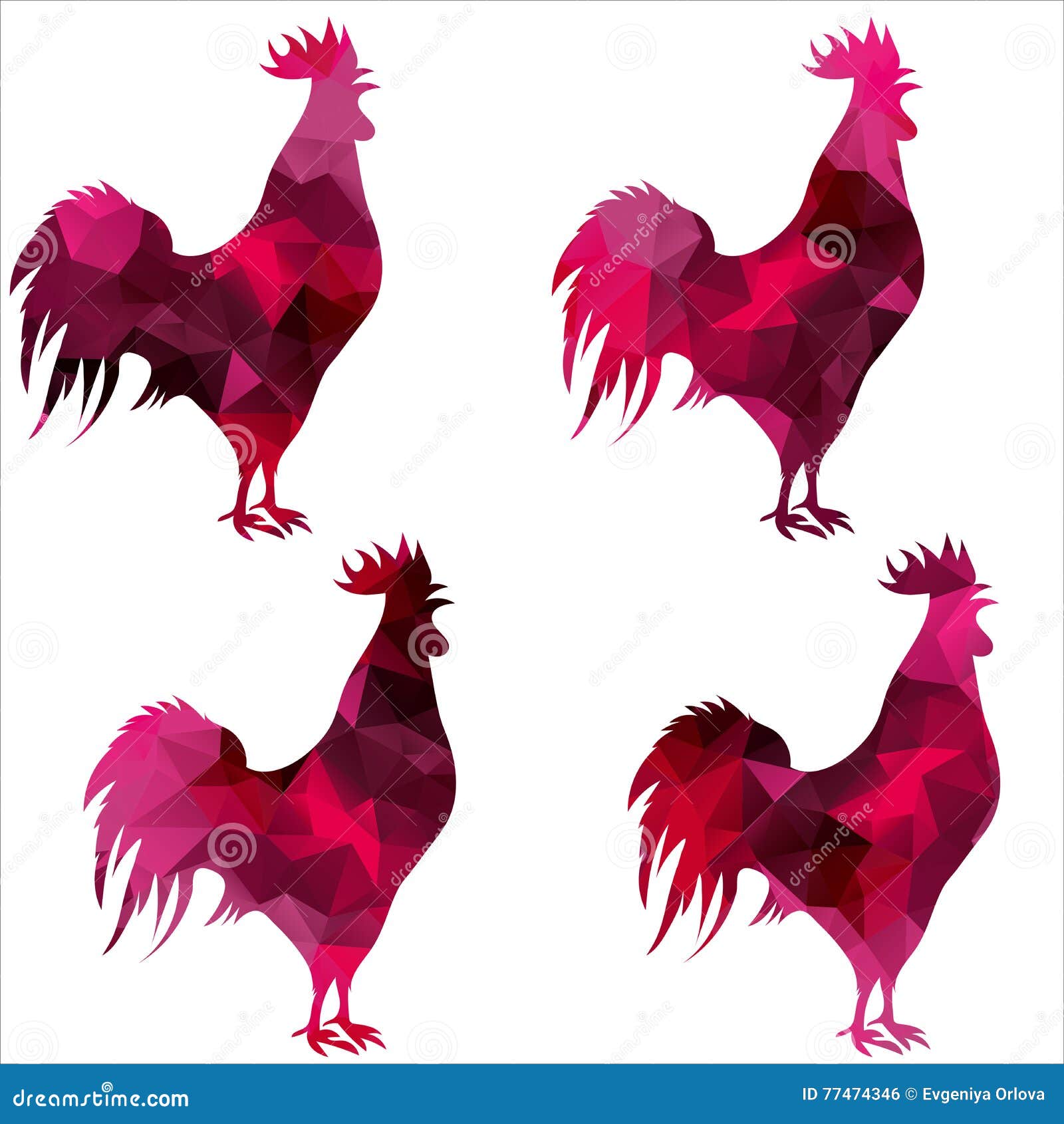 Rooster, Triangular Geometric Polygonal Roosters, Isolated Illustration ...