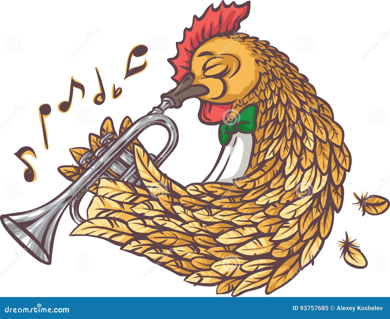Rooster with Trumpet stock vector. Illustration of anthropomorphic ...