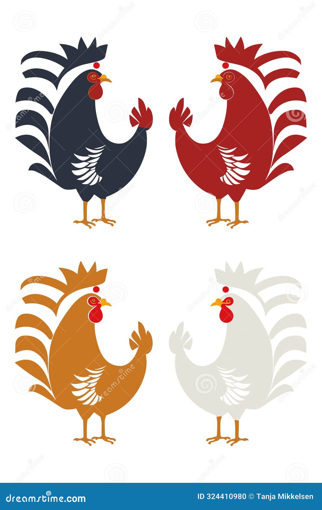 Roosters In Different Poses. Vector Silhouettes Roosters ...