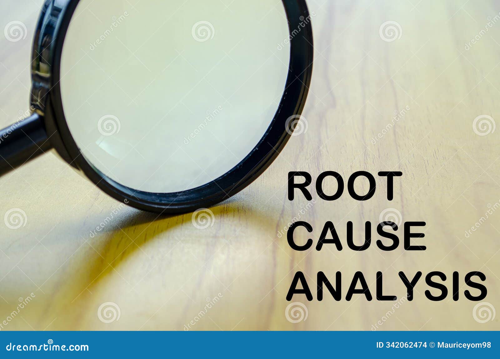 Root Cause Analysis Text with Magnifying Glass Background. Business ...