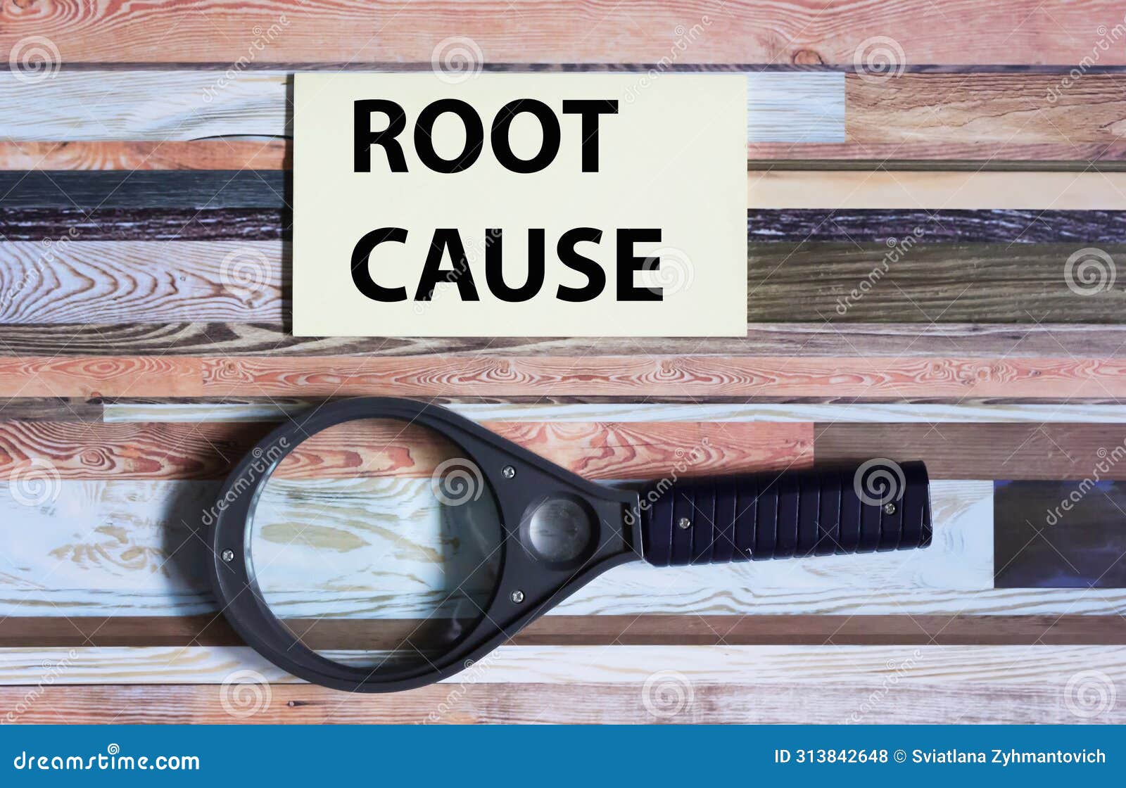 Root Cause Note Text on Sticker and Vintage Background with Magnifying ...