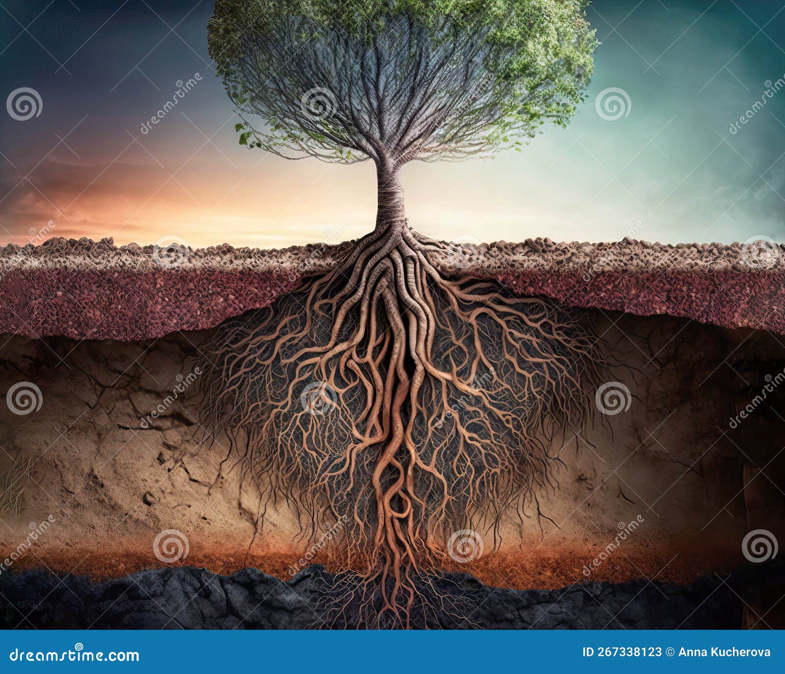 Root System of a Tree Growing Deep through Layers of Soil and Rock ...