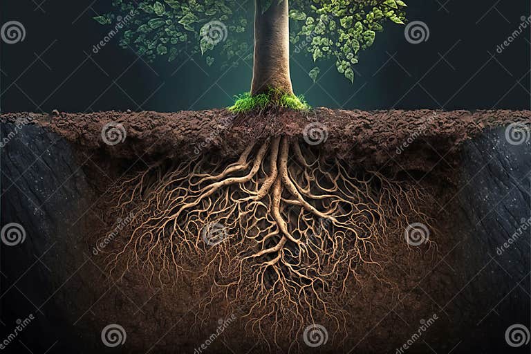 Root System of a Tree Growing Underground, Soil Section Concept ...