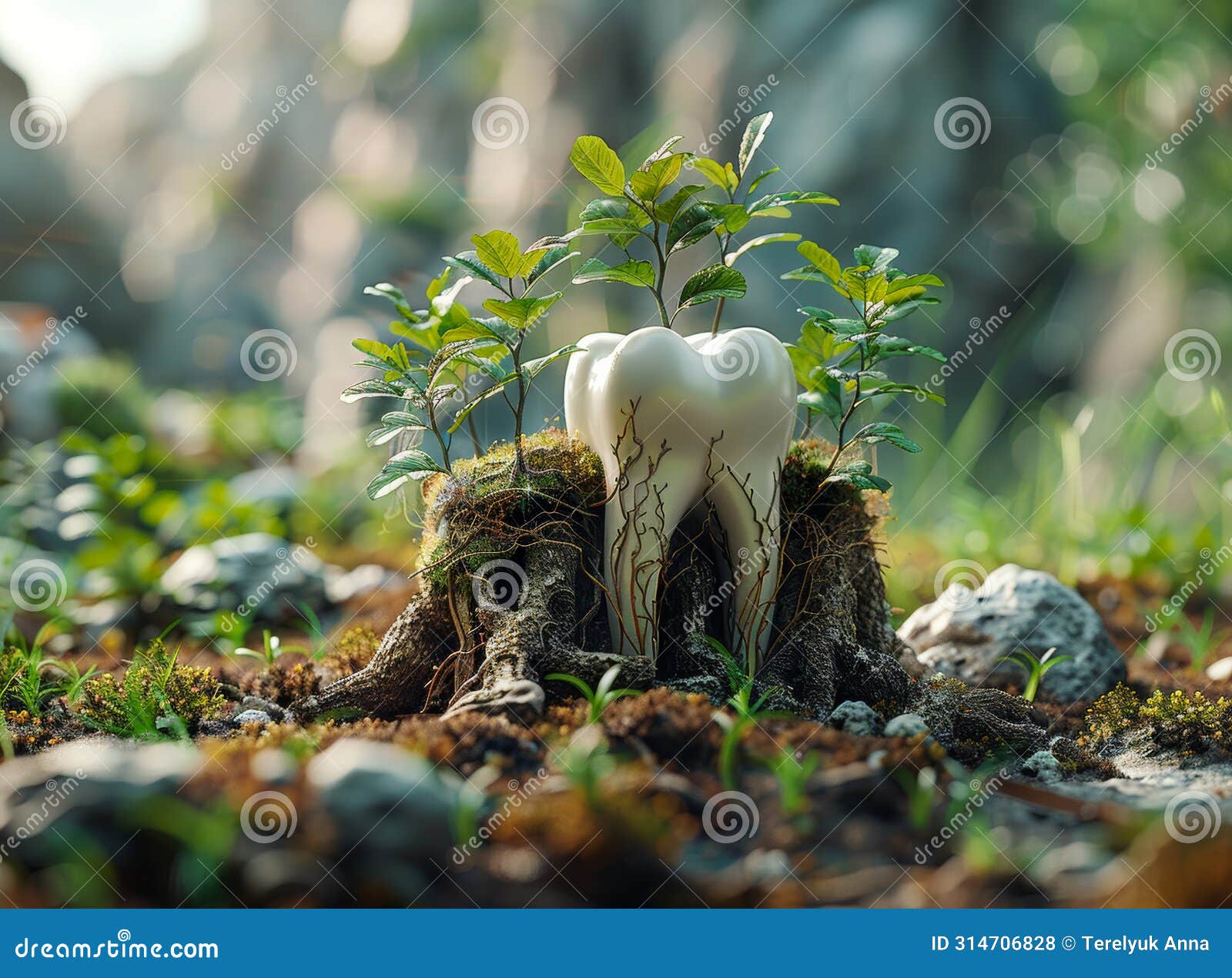 Root of Tooth is Growing on the Ground. a White Tooth Symbol is Growing ...