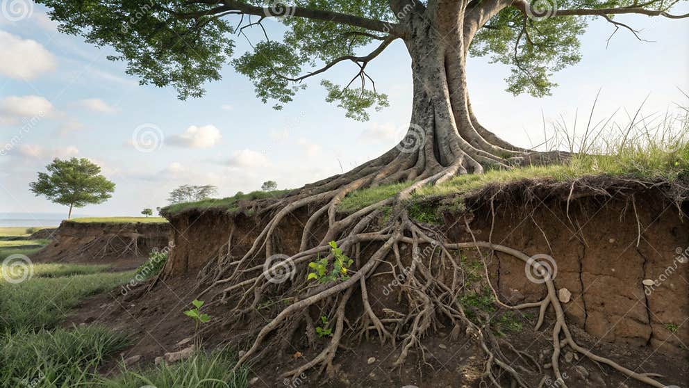 Roots Intertwine Below Stabilizing Soil and Preventing Erosion.. Stock ...