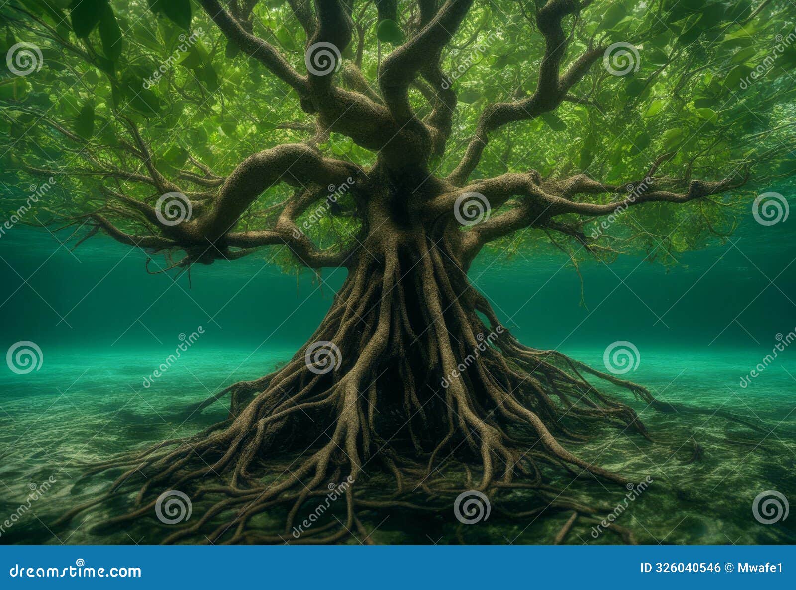 Roots Mangrove Green Water Surface Foliage Tree Technology Generative ...