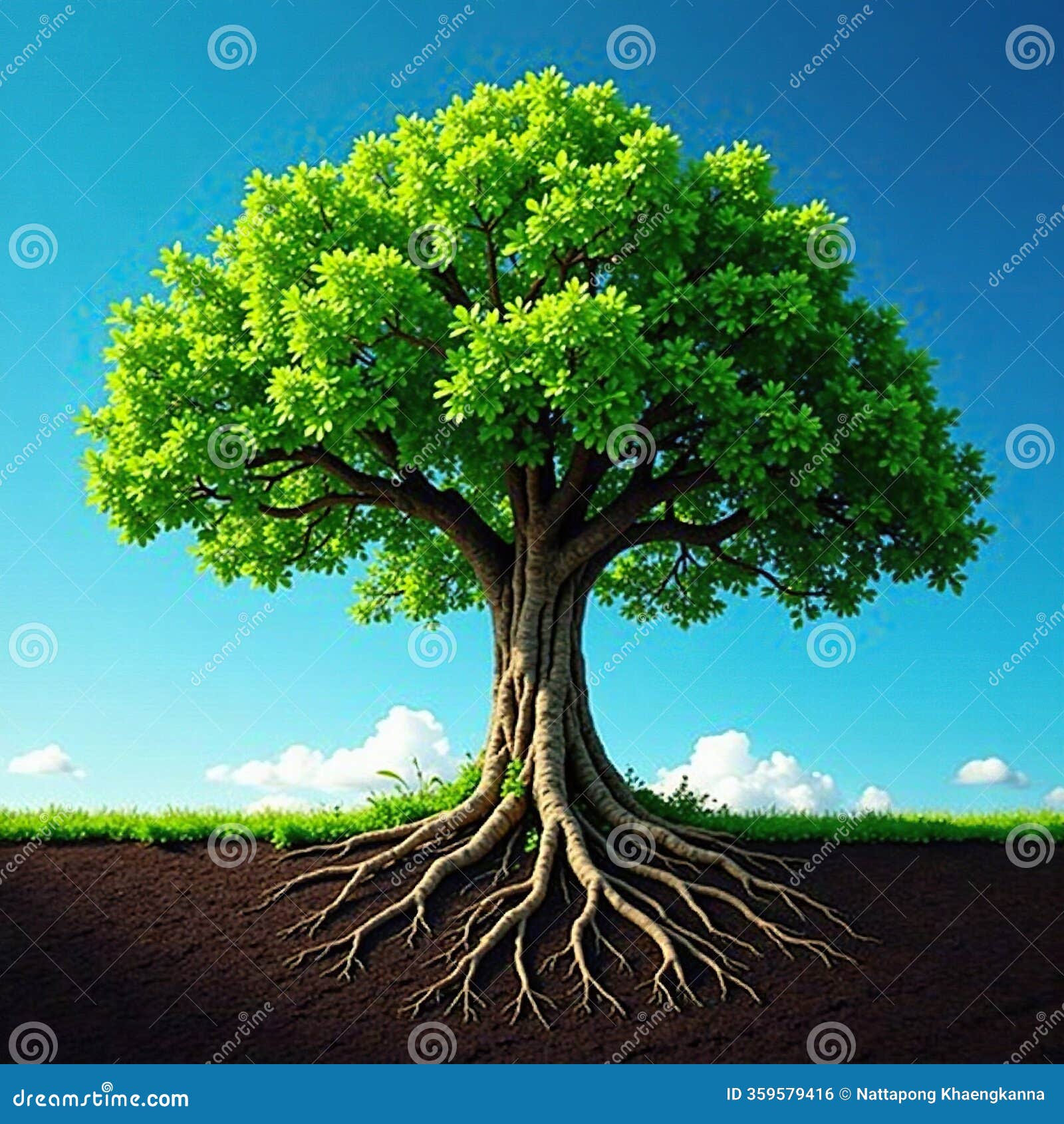 Roots of the Massive Tree Spread Wide Beneath Surface, Soil, Tree Stock ...