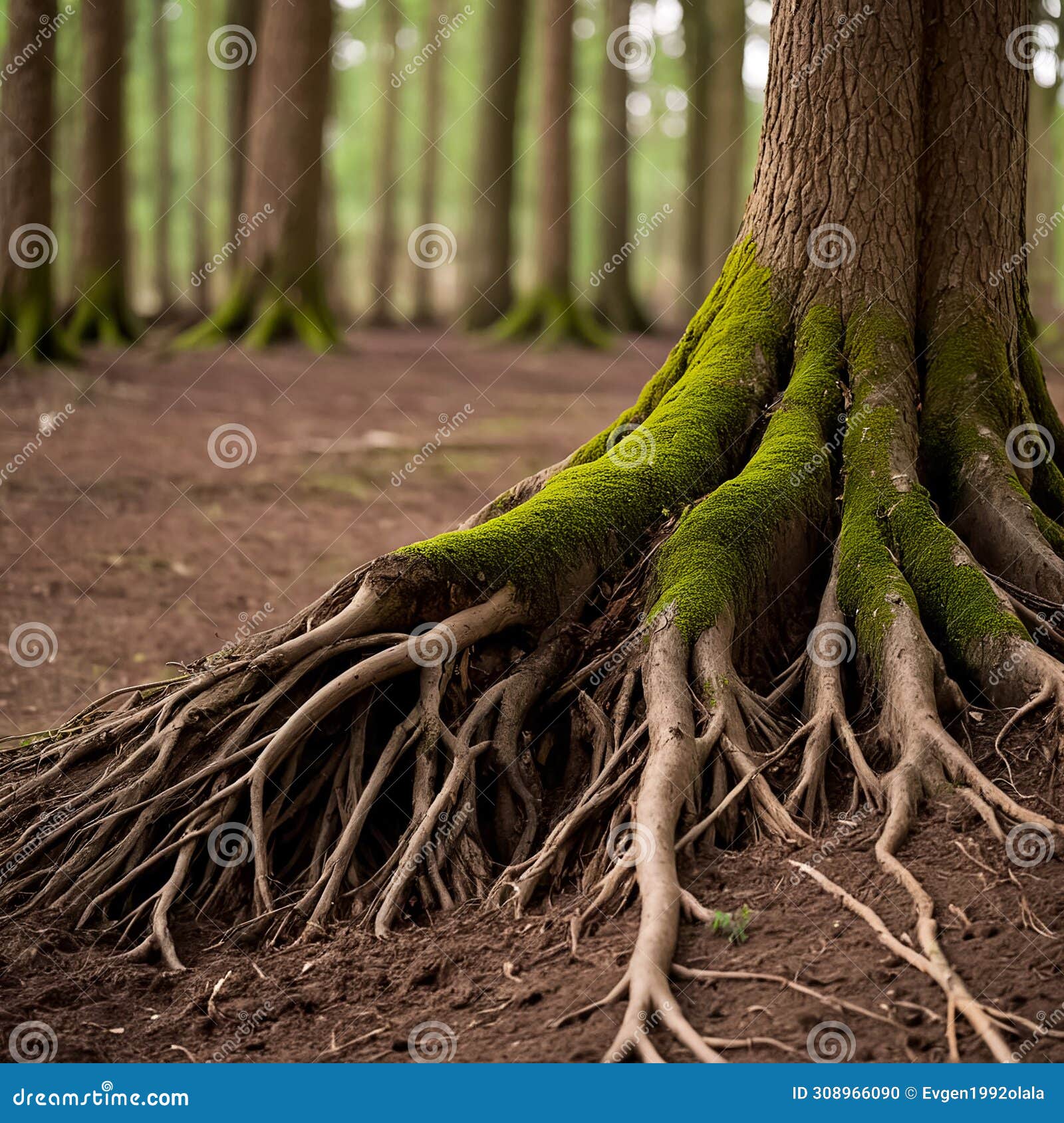 Roots of an Old Tree Covered with Moss. Root System Stock Illustration ...