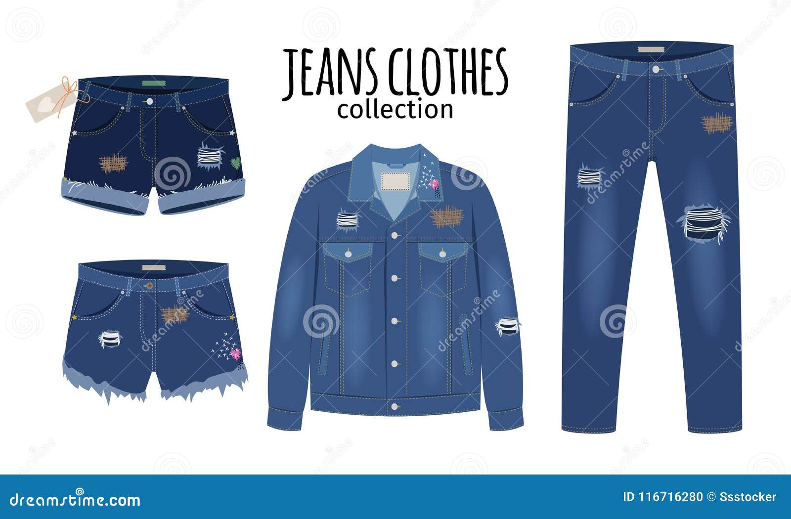 Ropa Casual Rasgada Moda Del Dril De Algodón Ilustración del Vector ...