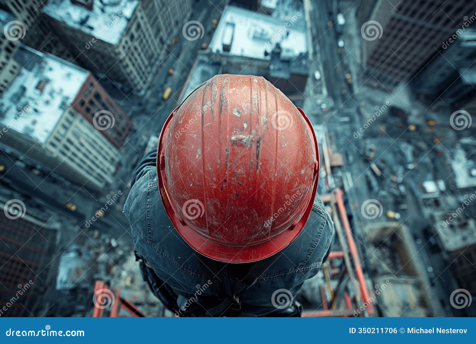 Rope Access Technician Wearing Orange Helmet Working at Height Stock ...