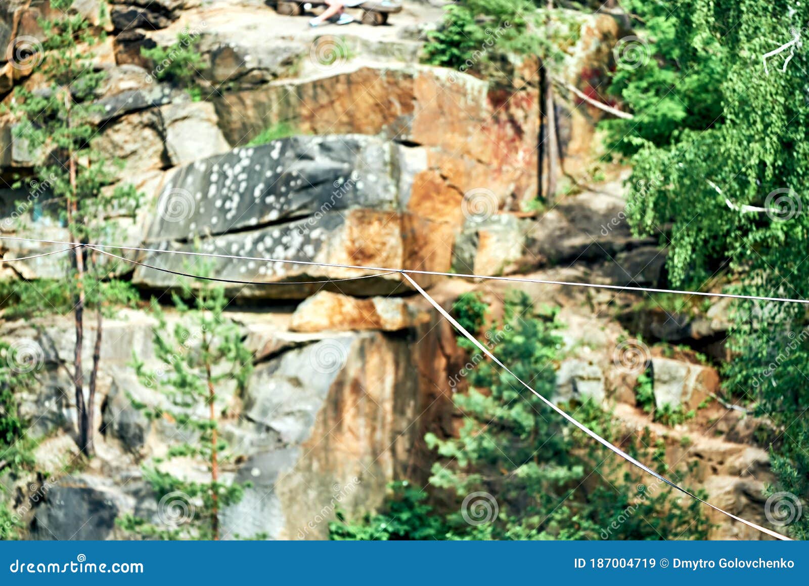 The Rope Along Which People Walk, Cable Walkers, is Pulled between the ...