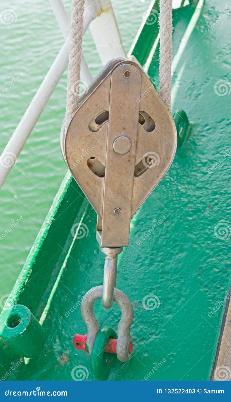 Rope on block stock image. Image of steel, strength - 132522403