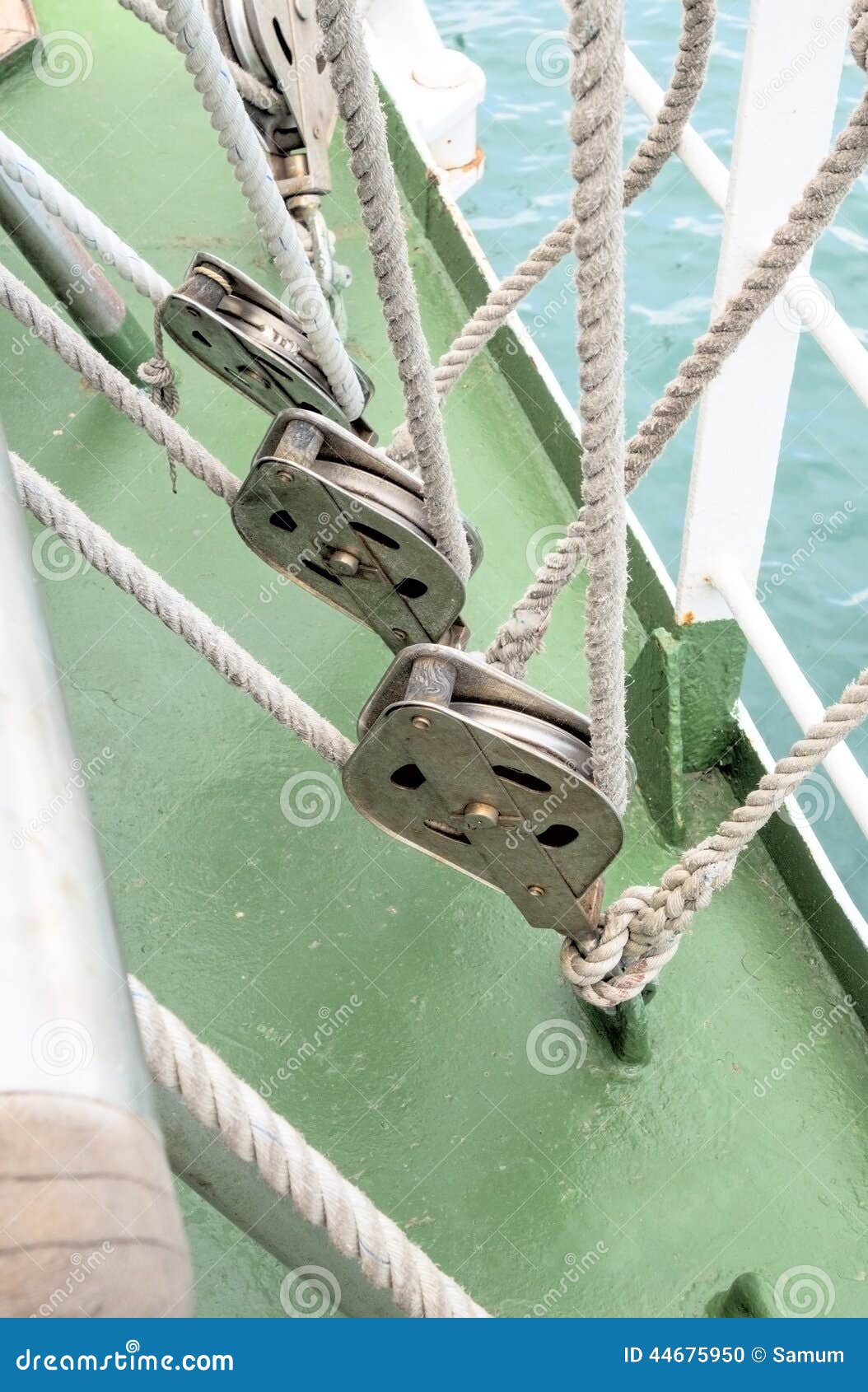 Rope on blocks stock photo. Image of horizontal, sailboat - 44675950