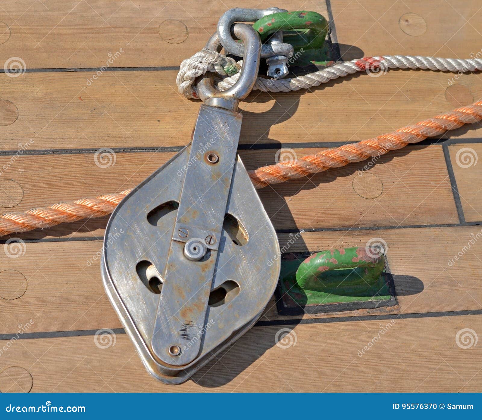 Rope on blocks stock photo. Image of strength, bright - 95576370