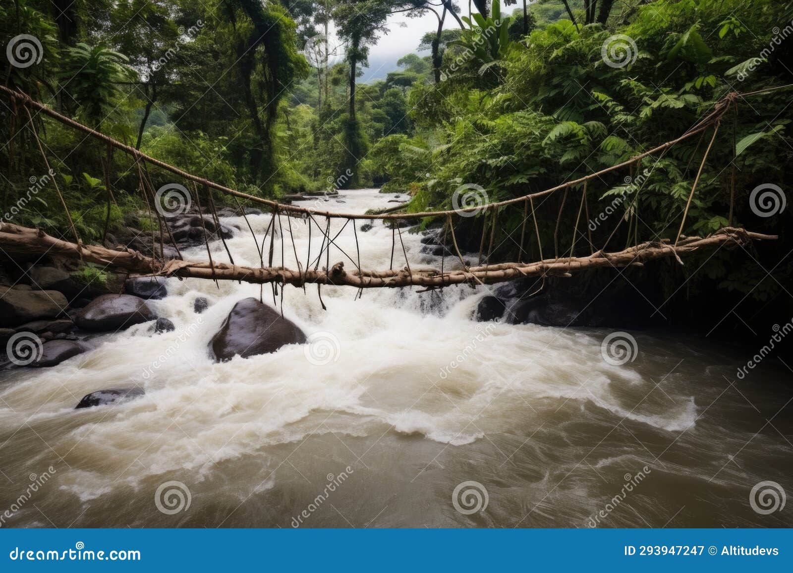 A Rope Bridge Crossing a Fierce River in the Jungle Stock Image - Image ...