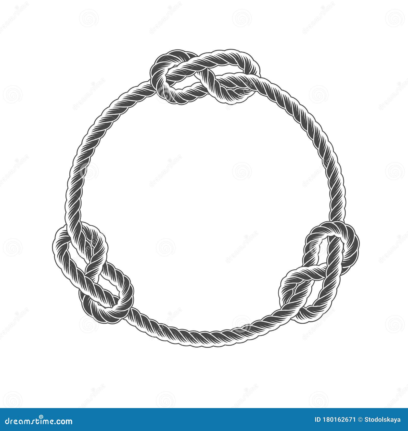 Rope Circle Frame With Knots, Simple Style Line Rope Cartoon Vector ...