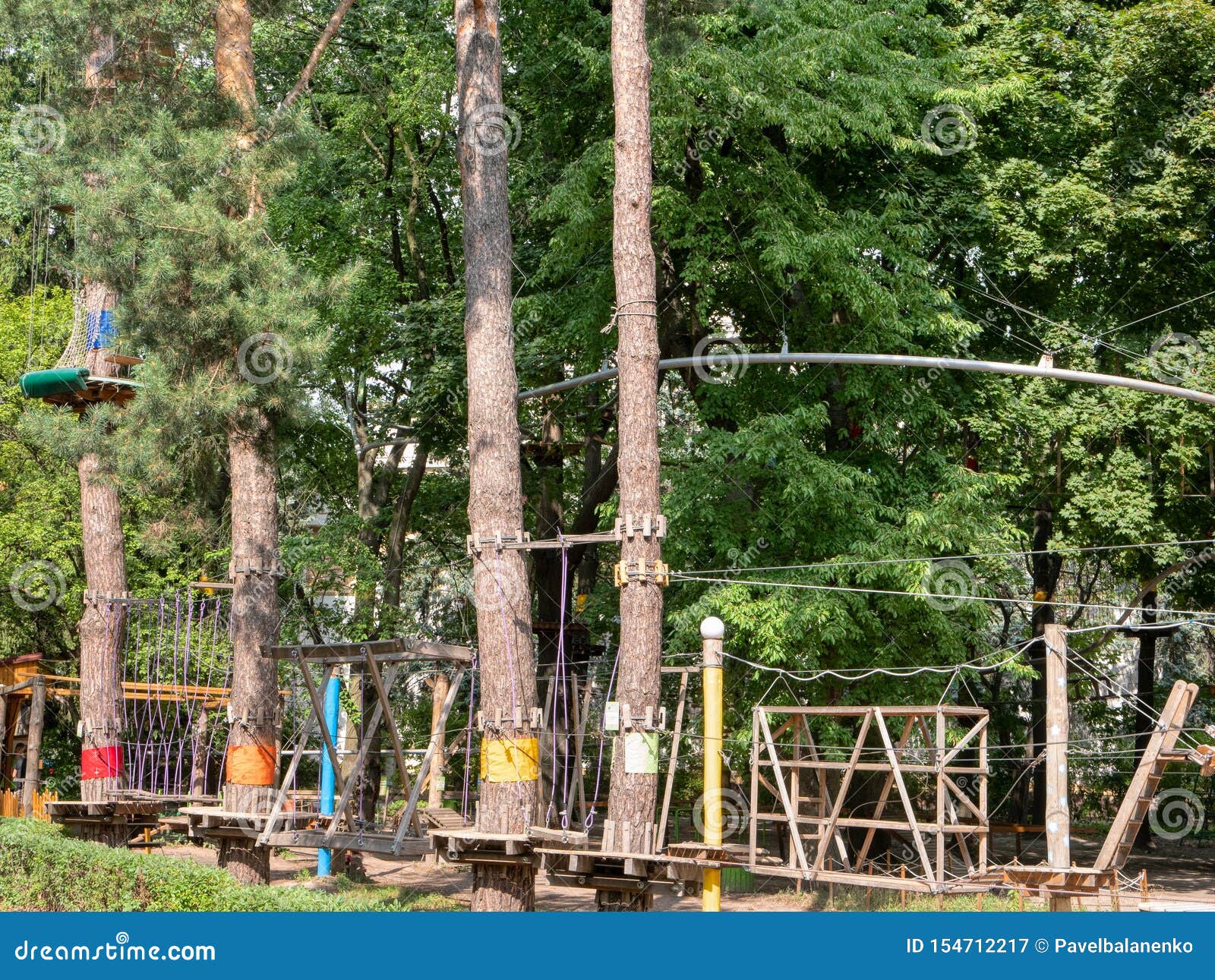 Rope Climbing Amusement Adventure Park on Trees in Forest Stock Image ...