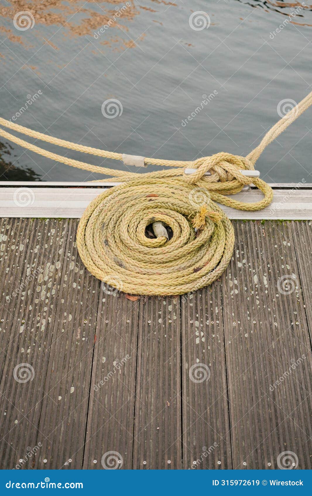 Rope Coiled on a Wooden Pier Stock Image - Image of secured, rustic ...