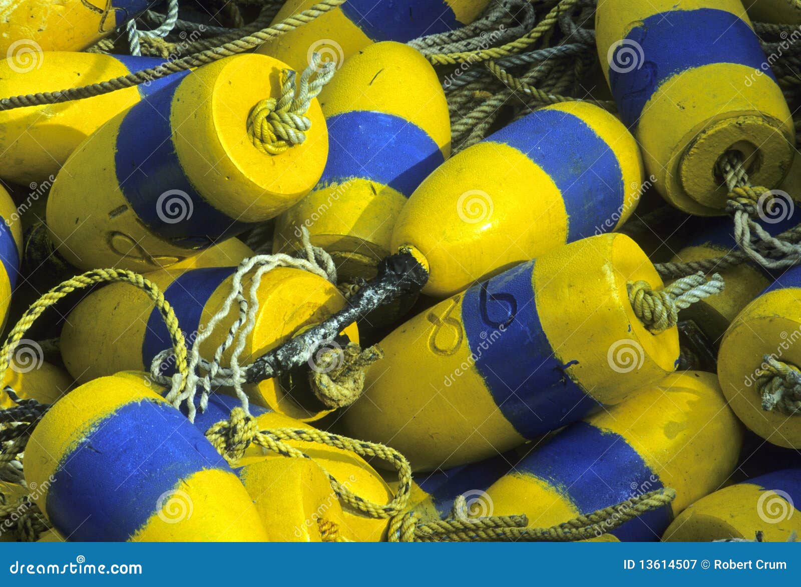 Rope and crab trap buoys stock image. Image of rope, crabbing - 13614507